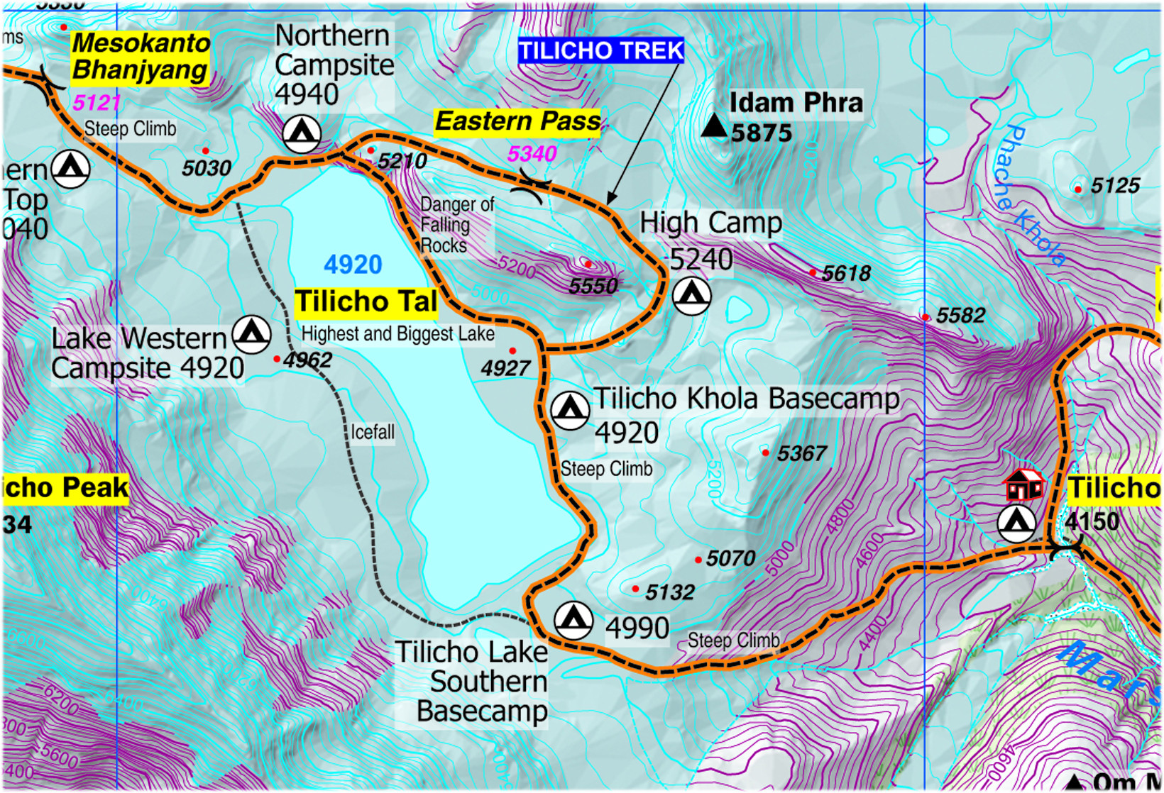 Tilicho Lake and Pisang Peak Map